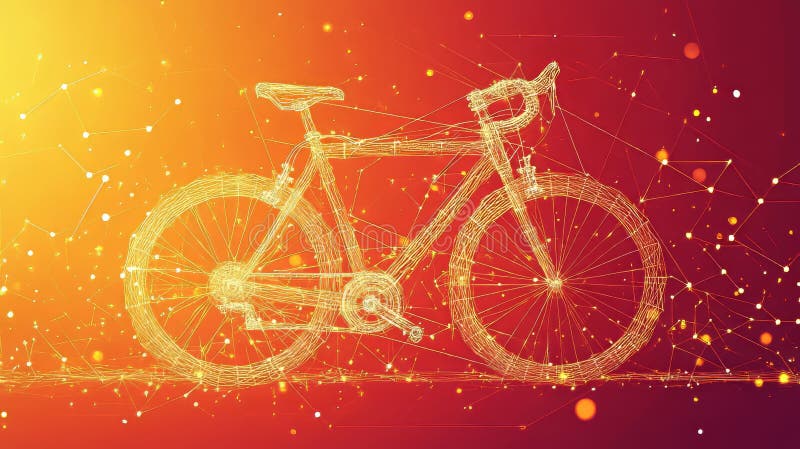 Abstract Geometric Wireframe Bicycle on an Orange Background. Digital ...