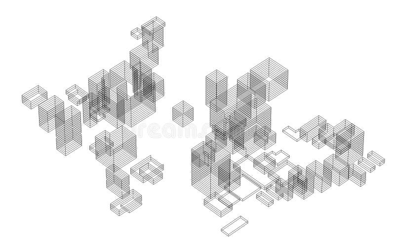 Abstract Geometric Wireframe in Linear Style. Matrix Cubes Pattern ...