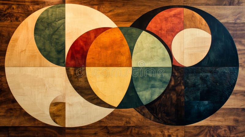 Abstract Geometric Wood Art with Interlocking Circles Stock ...