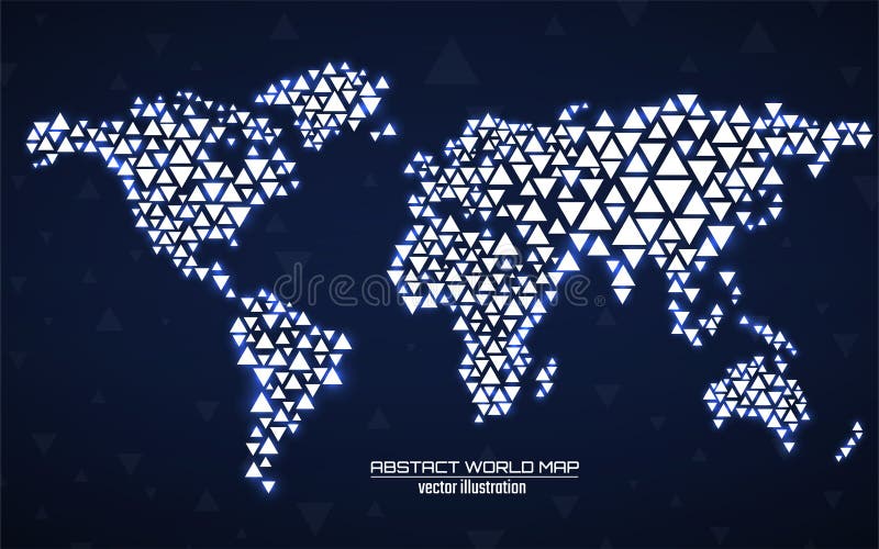 Abstract Geometric World Map with Glowing Triangles Stock Vector ...
