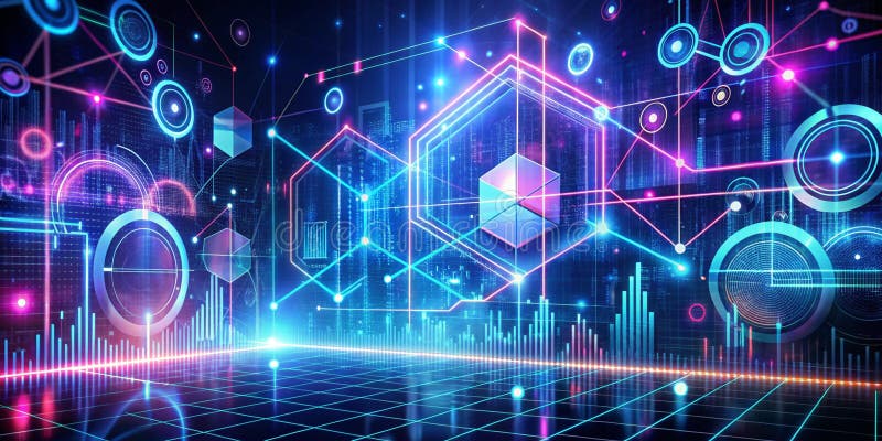 Abstract Geometrical Background ..Futuristic Technology Style. Neon ...