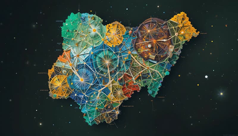 Abstract Geopolitical Map Design with Circular Patterns and Artistic ...