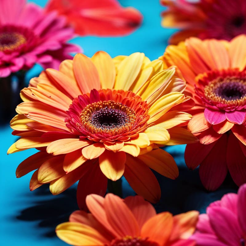 Abstract Gerbera Flower with Multi Coloured Neon Lighting Bright and ...