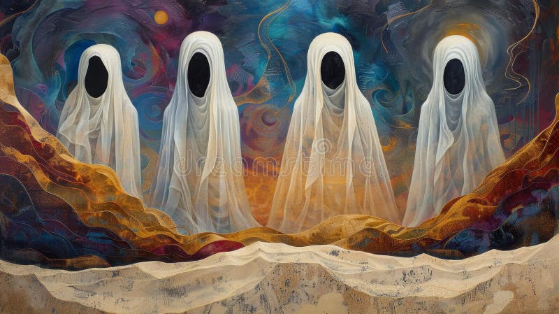 Abstract Ghostly Figures in Mystical Landscape - Generative Ai Stock ...