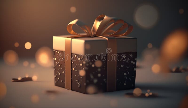 Abstract Gift Box with a Bow, on a Background with Particles and Blur ...