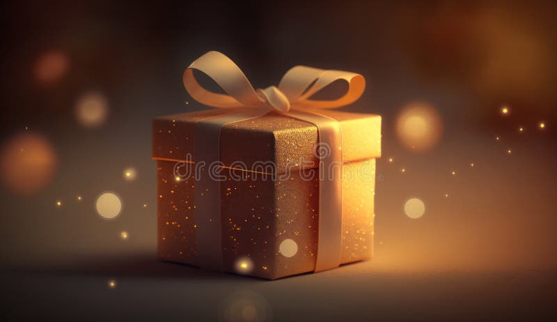 Abstract Gift Box with a Bow, on a Background with Particles and Blur ...