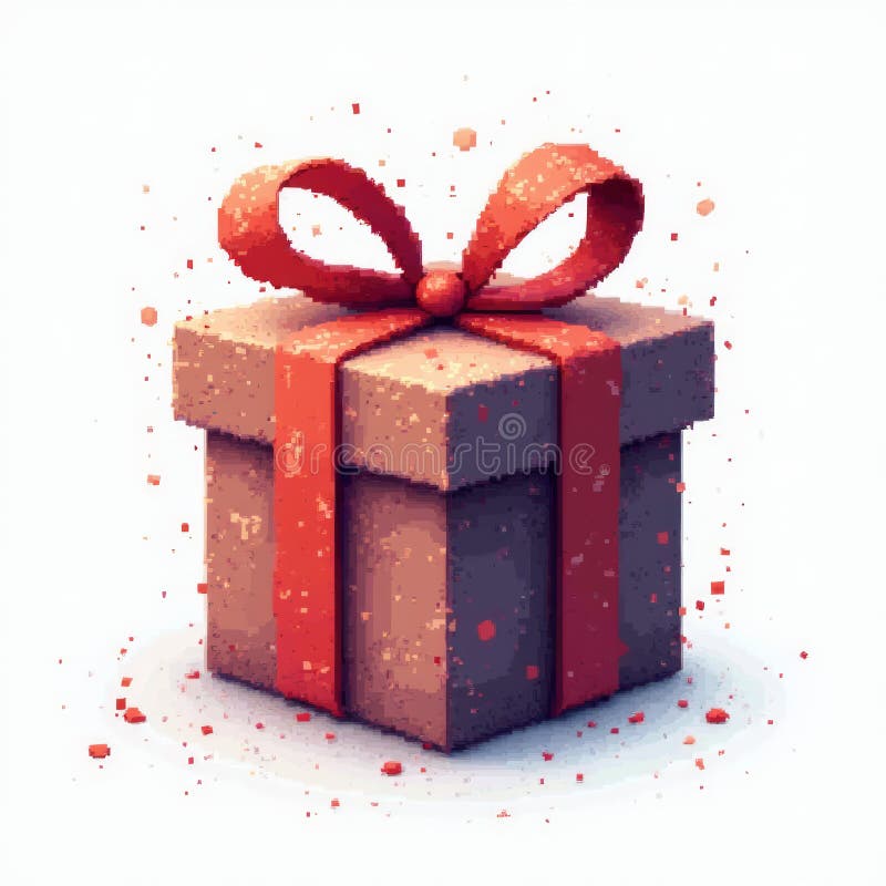 Abstract Gift Box Made of Glitch-Style Pixel Fragments Isolated on a ...