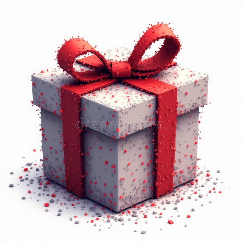 Abstract Gift Box Made of Glitch-Style Pixel Fragments Isolated on a ...