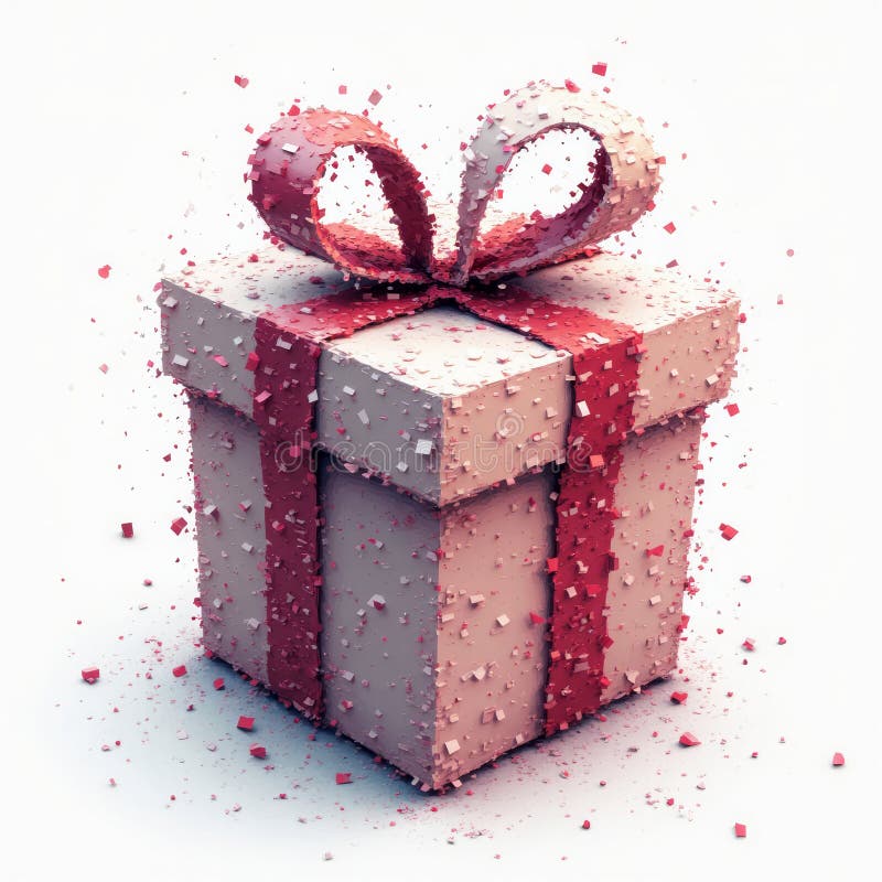 Abstract Gift Box Made of Glitch-Style Pixel Fragments Isolated on a ...