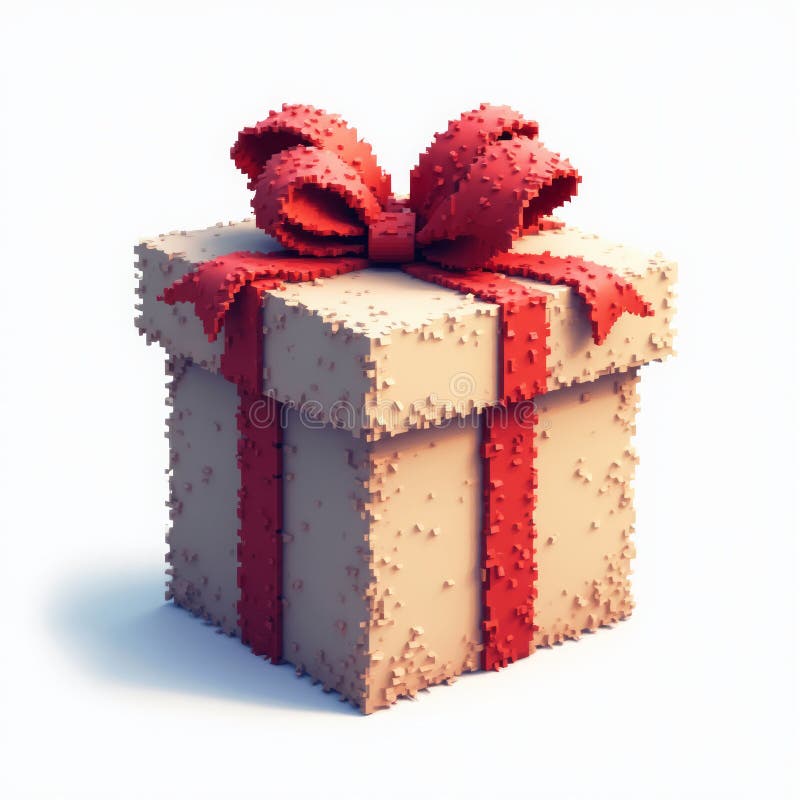 Abstract Gift Box Made of Glitch-Style Pixel Fragments Isolated on a ...