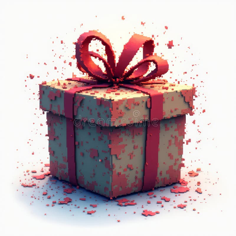 Abstract Gift Box Made of Glitch-Style Pixel Fragments Isolated on a ...