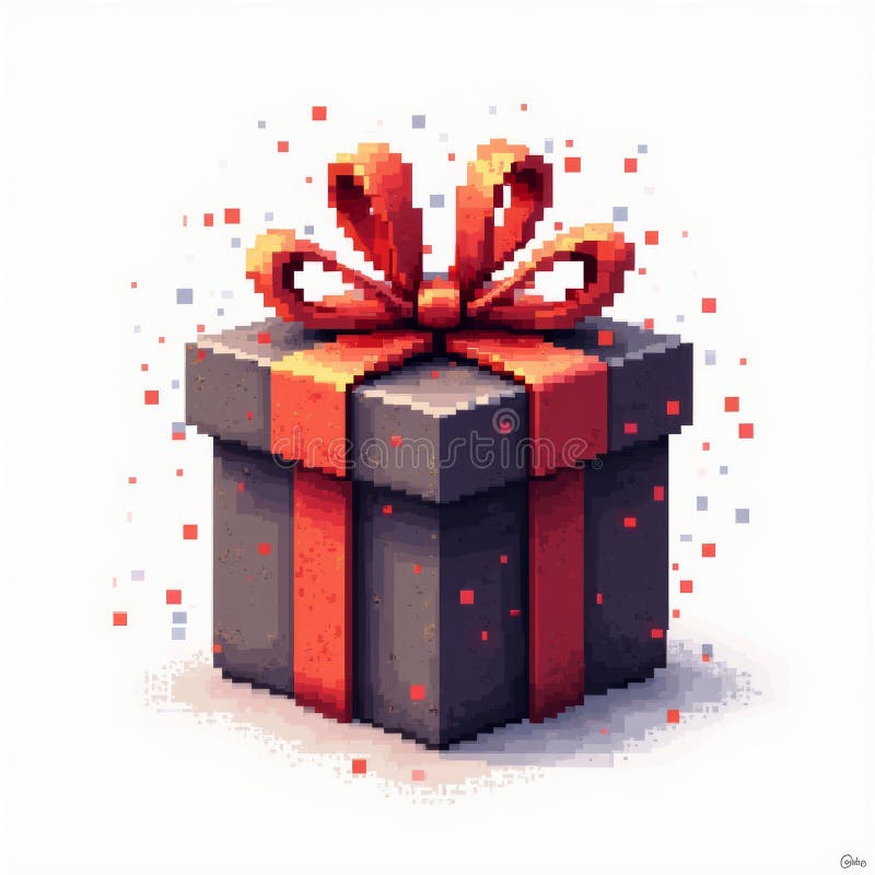 Abstract Gift Box Made of Glitch-Style Pixel Fragments Isolated on a ...