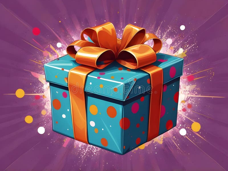 Abstract Gift Box Pop Art Retro Style of Realistic Present with Ribbon ...