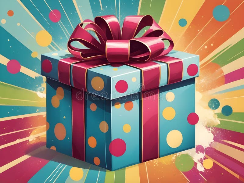 Abstract Gift Box Pop Art Retro Style of Realistic Present with Ribbon ...