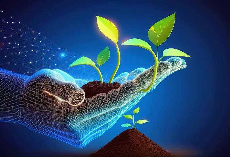Abstract Giving Hand with Young Plant in Soil. Low Poly Style Design ...