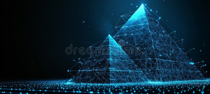 Abstract Giza Pyramids Blue Wireframe Network of Lines and Dots ...