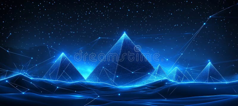 Abstract Giza Pyramids with Digital Connection Lines on a Blue Night ...