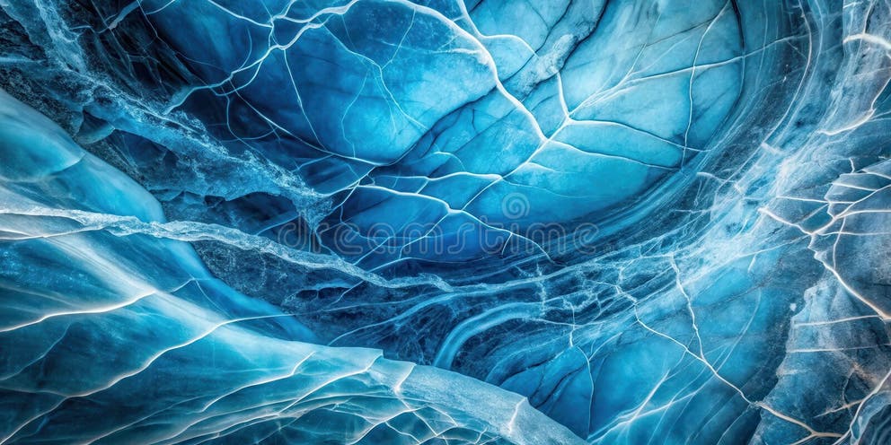 Abstract Glacial Ice Cave Texture Deep Blue Hues and Fractured Patterns ...