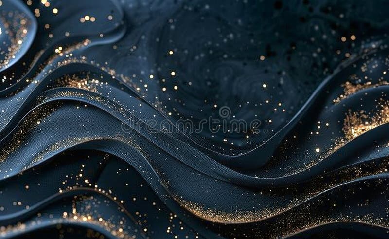 Abstract Glamorous Black Waves Background with Luxurious Golden Glitter ...