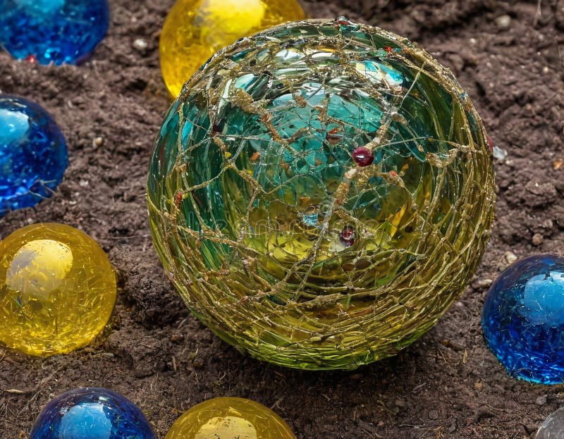 Abstract Glass. Glass Balls on the Ground, Multicolored , Shards ...