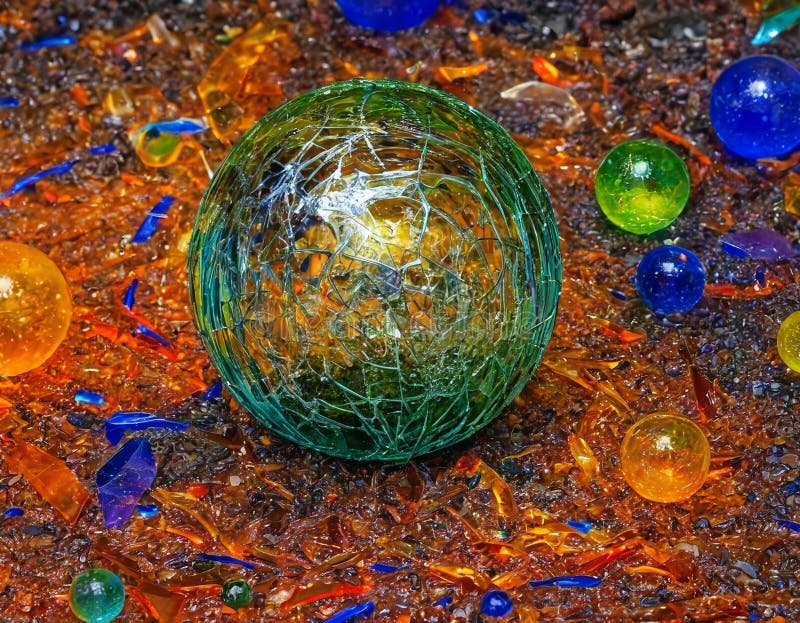Abstract Glass. Glass Balls on the Ground, Multicolored , Shards ...