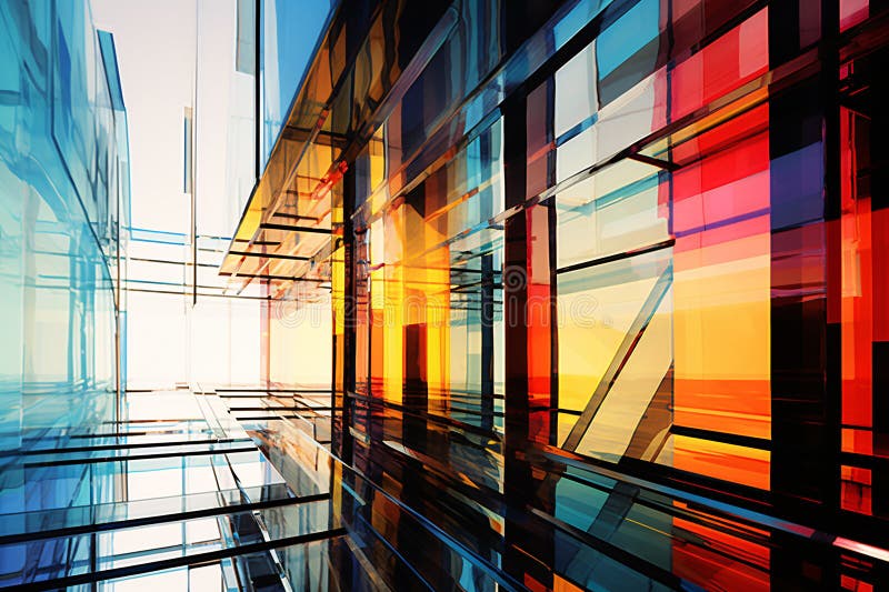 Abstract Glass Building with Multi Colored Lines Stock Illustration ...