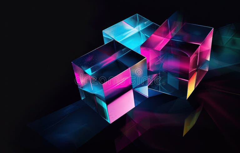 Abstract Glass Cube with Another Cube Inside. Detailed Reflection and ...
