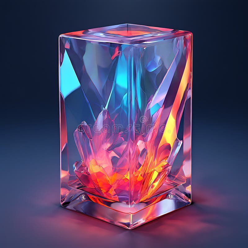 Abstract Glass Cube with Internal Glowing Structure Stock Illustration ...