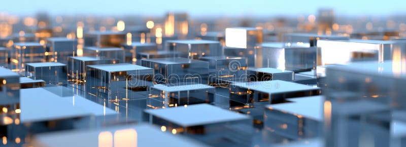 Abstract Glass Cubes on Reflective Surface with Warm Lighting, Tech ...
