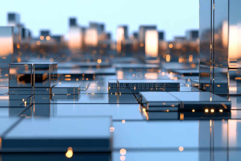 Abstract Glass Cubes on Reflective Surface with Warm Lighting, Tech ...