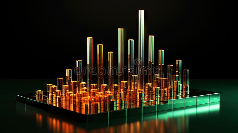 Abstract Glass Data Visualization with Orange and Green Bars Stock ...