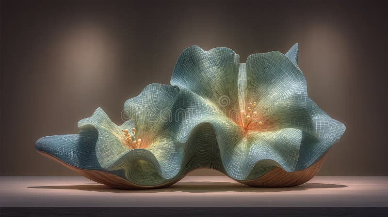 Abstract Glass Flower Sculpture Art with Green To Yellow Petals ...