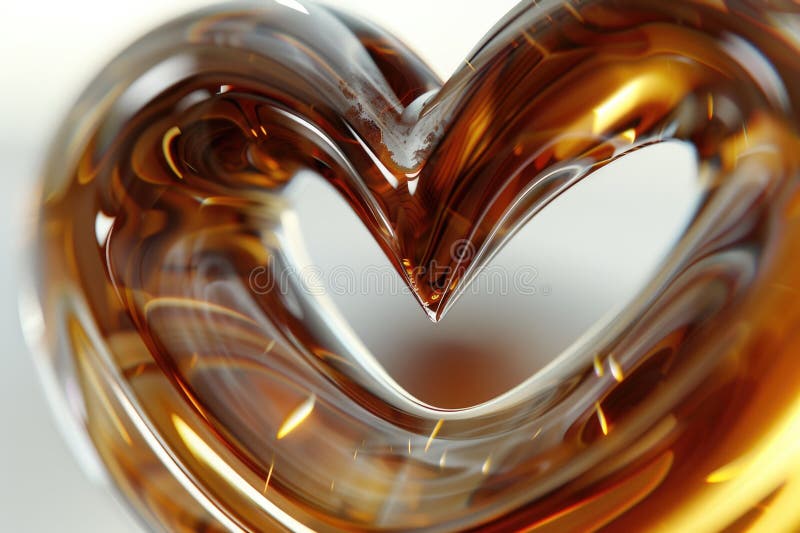 Abstract Glass Heart with Golden Tones Reflected in CloseUp View Stock ...