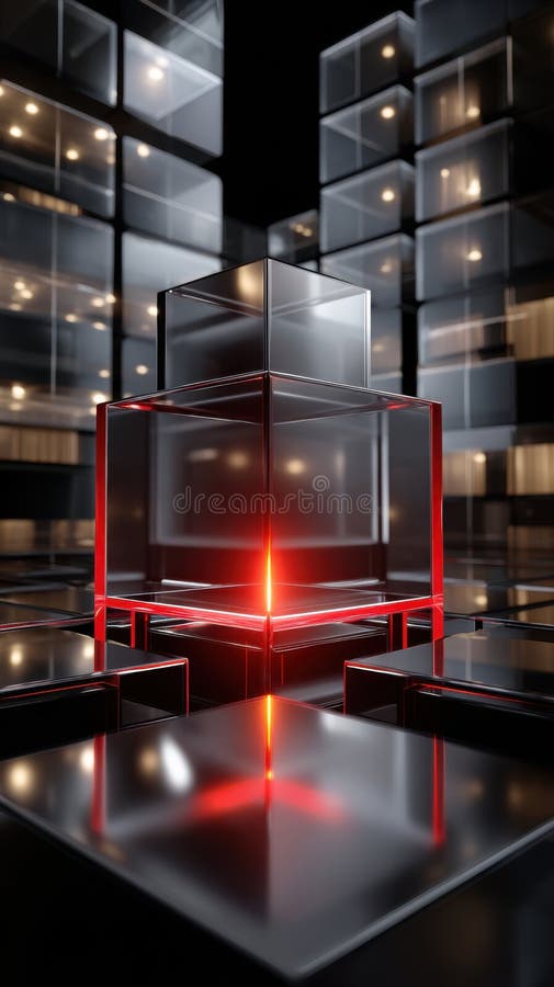 Abstract Glass and Red Cubes with Light Effect, Modern Architecture ...