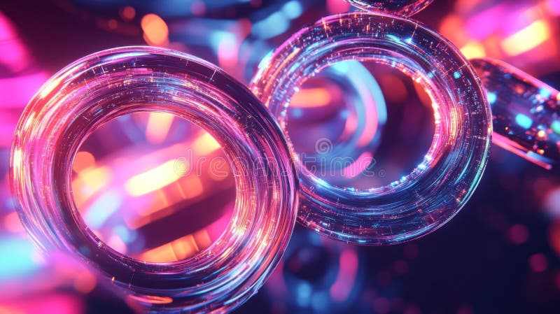 Abstract Glass Rings with Neon Lighting Stock Illustration ...