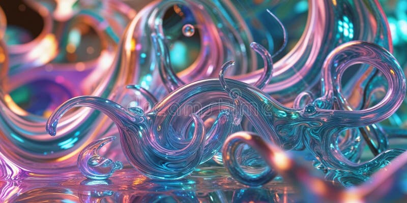 Abstract Glass Sculpture Fluid Forms and Reflective Surfaces. Stock ...