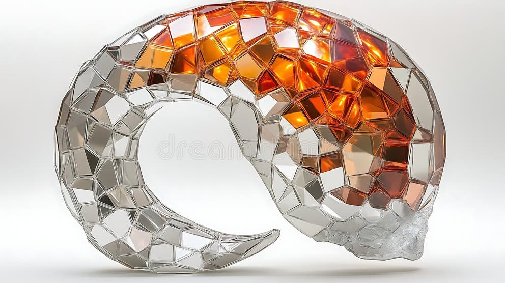 Abstract Glass Sculpture with Orange and Silver Facets Stock Photo ...