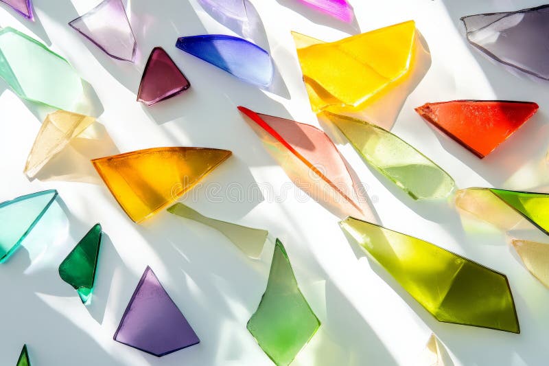 Abstract Glass Shard Texture, Translucent Fragments Reflecting Rainbow ...