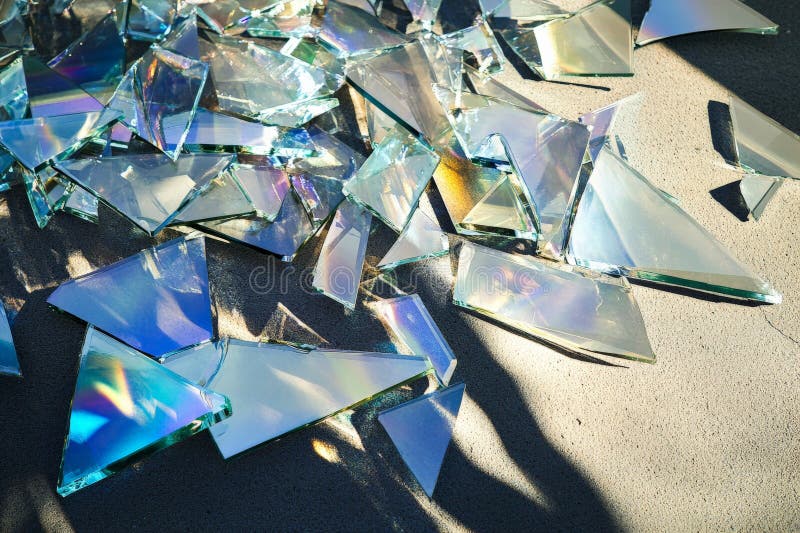 Abstract Glass Shard Texture, Translucent Fragments Reflecting Rainbow ...