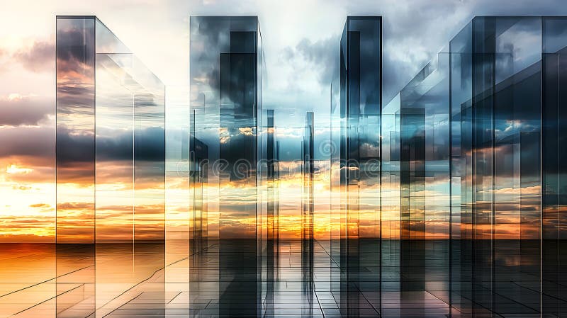 Abstract Glass Structures Reflecting Sunset Hues Stock Photo - Image of ...
