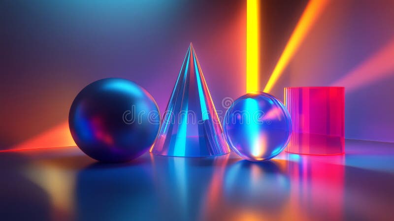 Abstract Glass Structures in Soft Lighting, Including Cones and Spheres ...