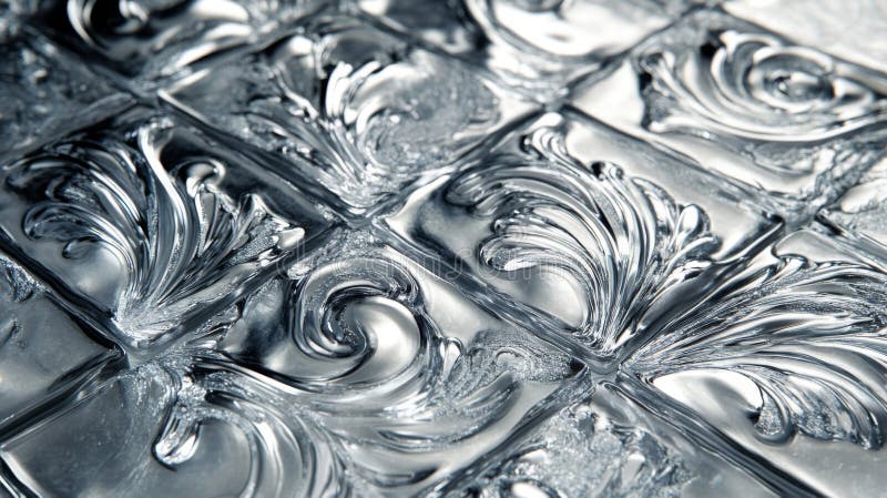 Abstract Glass Tile Pattern with Silver Floral Designs Stock ...