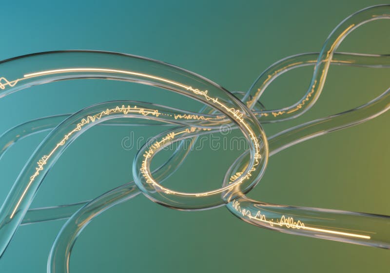 Abstract Glass Tubes with Glowing Lines on Teal Background Stock ...