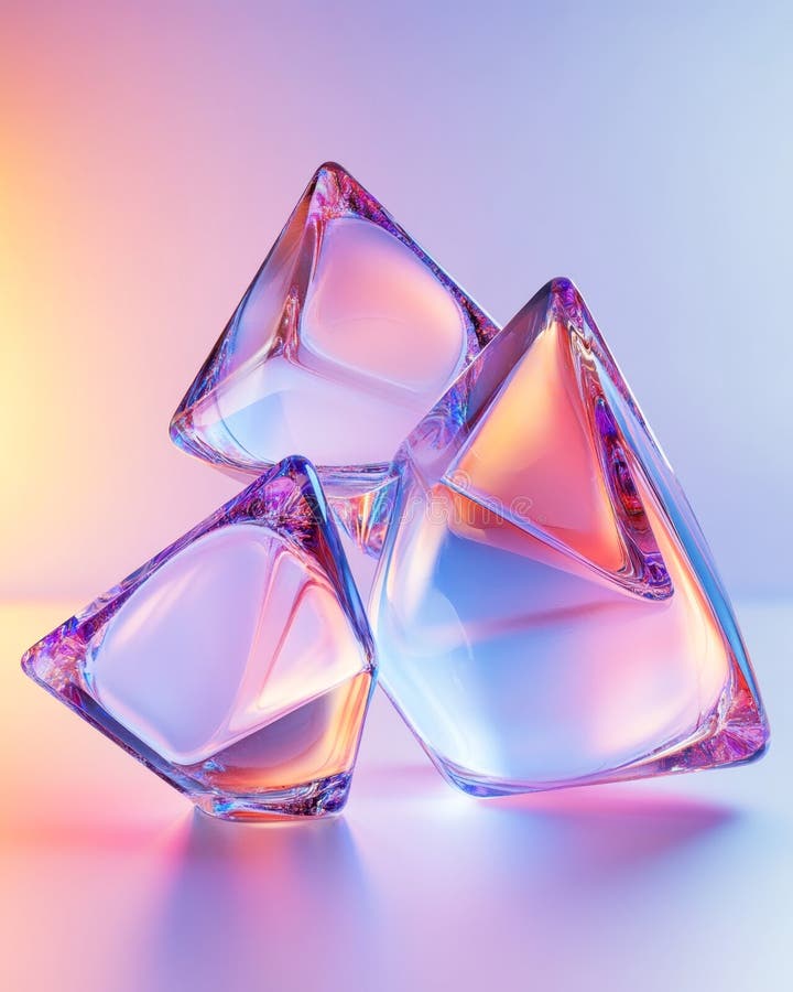 Abstract Glassy Objects in Triangle and Rectangle Shapes, Illuminated ...