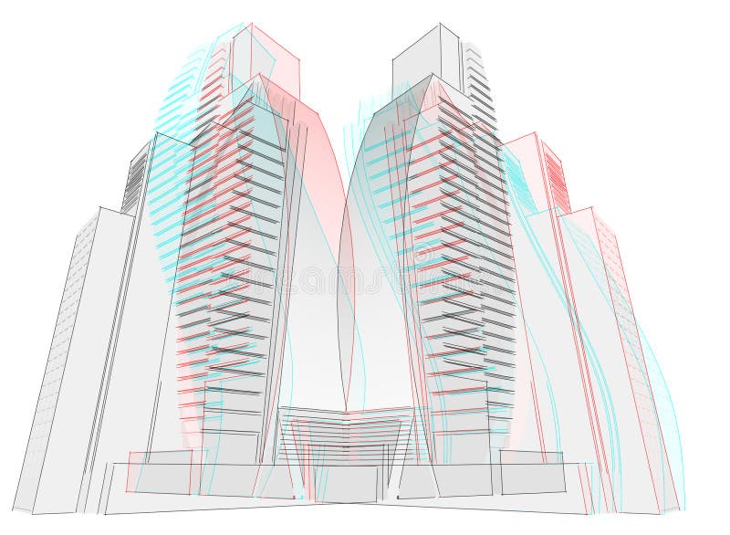 Abstract Glitch Architectural Drawing Sketch,Illustration Stock ...
