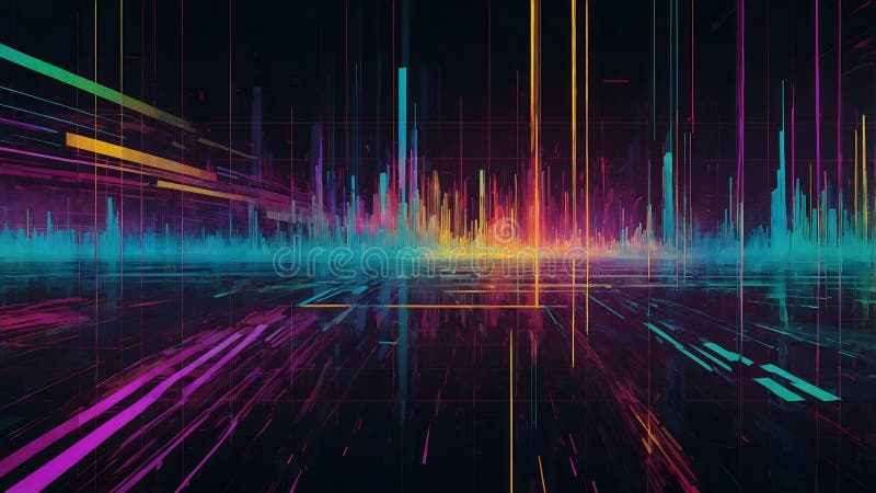 Abstract Glitch Art with Neon Lines and Digital Distortions Stock ...