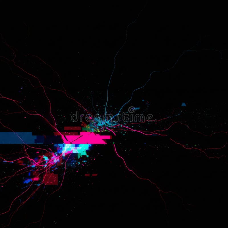 Abstract Glitch Art with Neon Pink and Blue Lines Stock Illustration ...