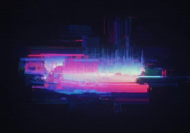 Abstract Glitch Art with Pink and Blue Neon Lights Stock Illustration ...