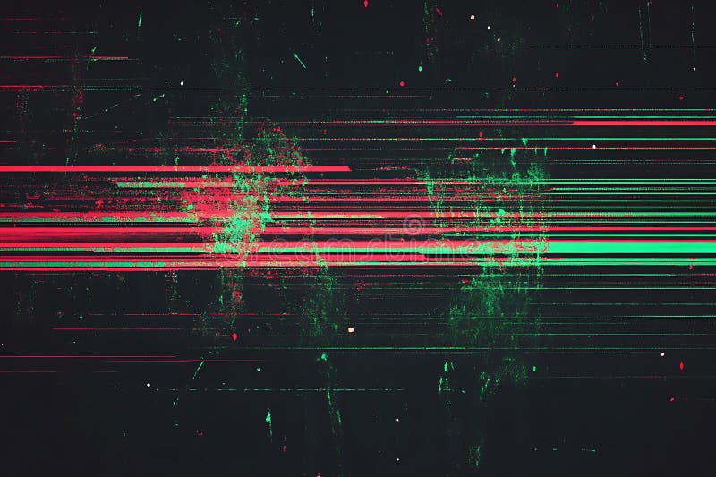 Abstract Glitch Art with Red and Green Lines on Dark Background Stock ...