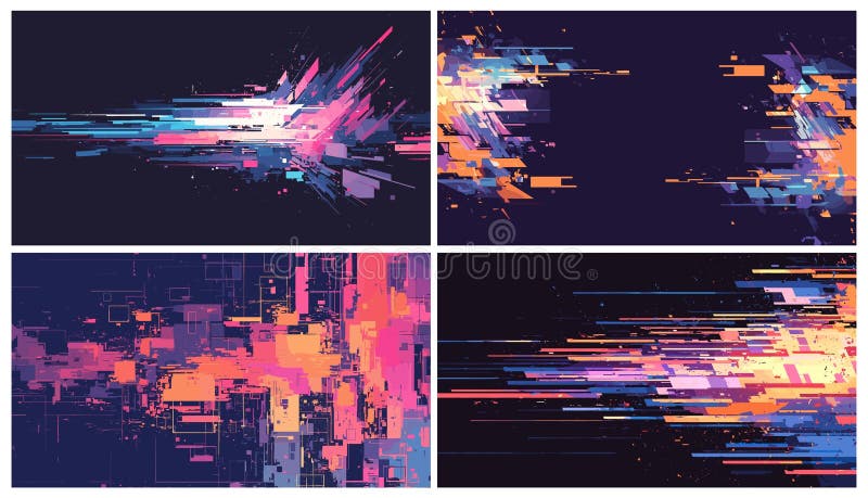 Abstract Glitch Background Set. Digital Static Pixel Pattern Backdrop ...